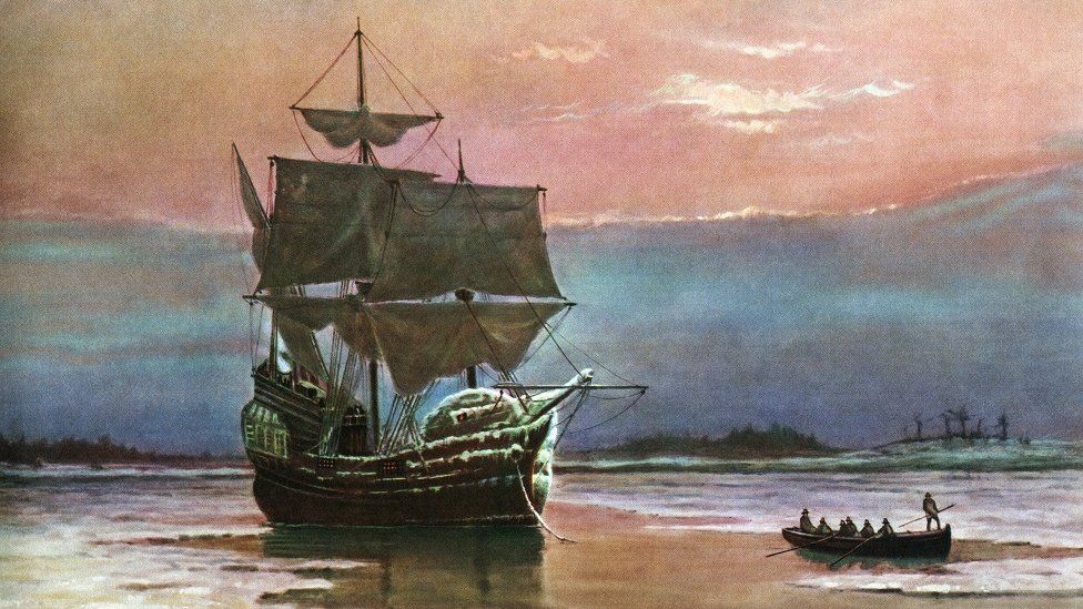 Torrington: Life-size Mayflower replica set alight for charity - BBC News