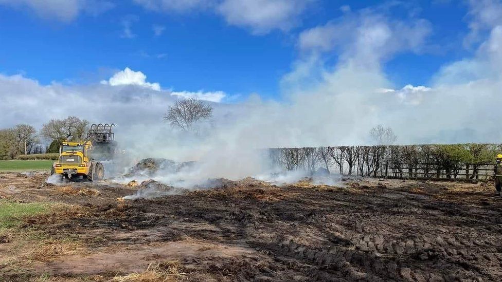 Police appeal after huge hay bale fire in Coven - BBC News