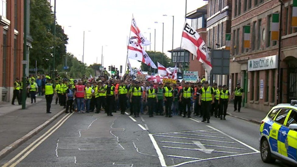 Two men charged after an EDL march in Nottingham - BBC News