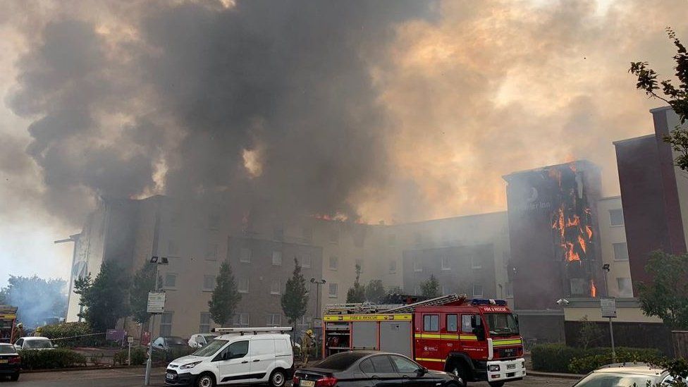 Premier Inn fire: Blaze at hotel near Cribbs Causeway - BBC News