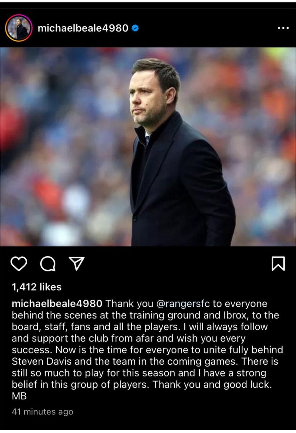 Rangers: Michael Beale calls for unity after Ibrox exit - BBC Sport