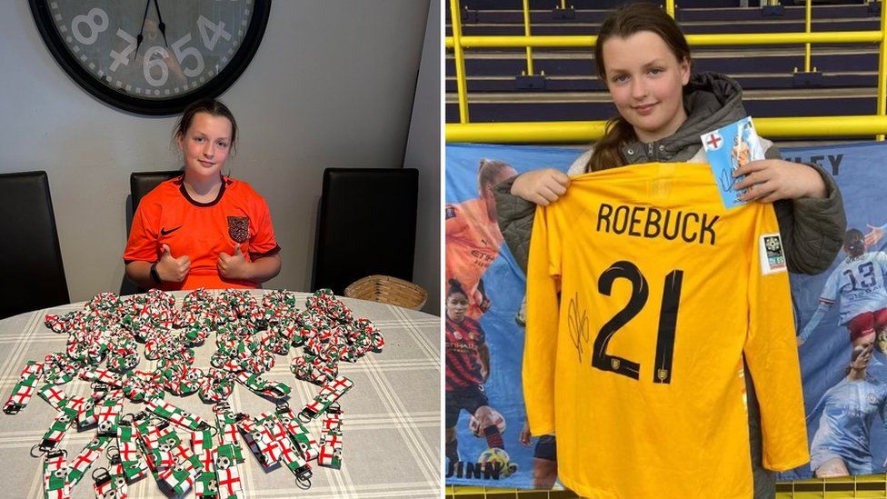 Lionesses surprise Sheffield scrunchie-making superfan - BBC News