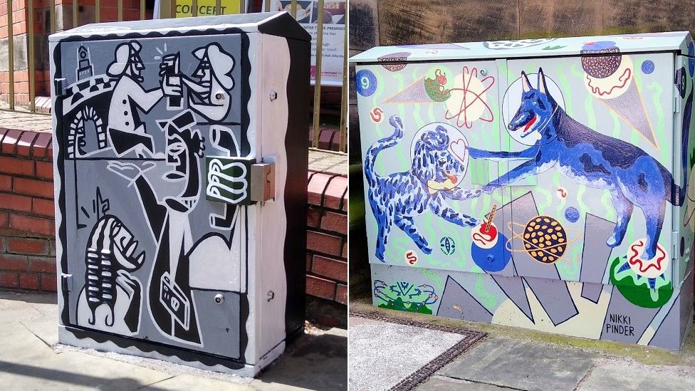 Chester scheme sees vibrant murals painted on BT cabinets - BBC News