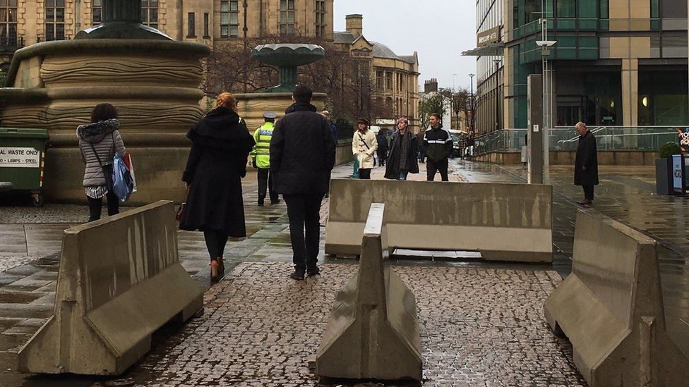 Bid to make Sheffield's concrete security blocks 'more festive' - BBC News