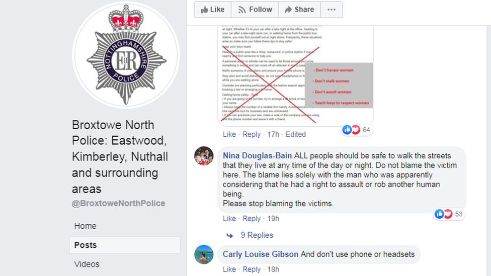 Nottinghamshire Police 'victim blame' women in Facebook post - BBC News