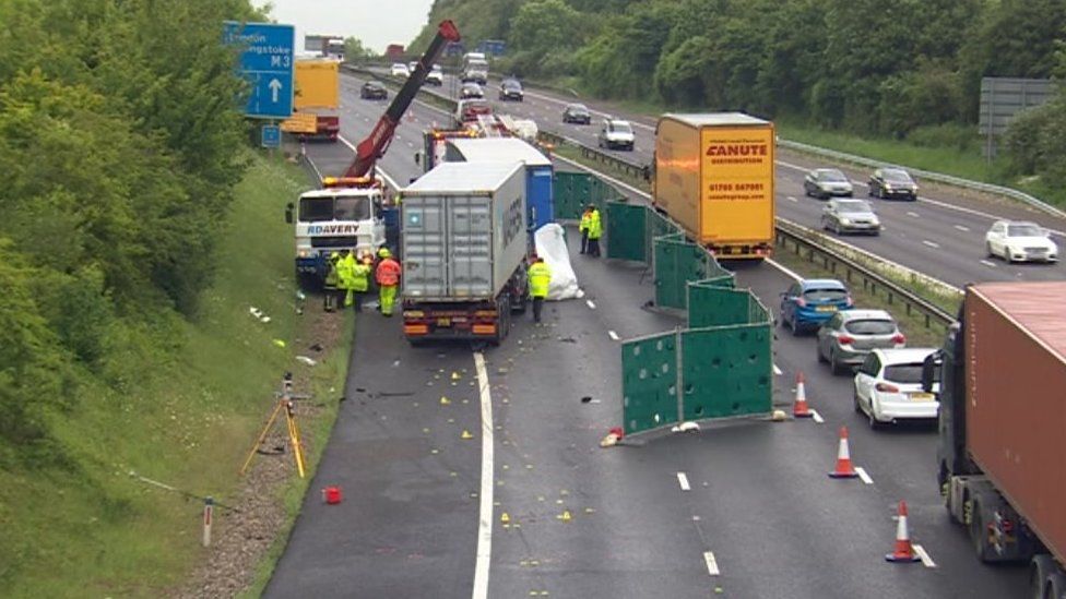 Lying lorry driver jailed for killing two people in M3 crash - BBC News