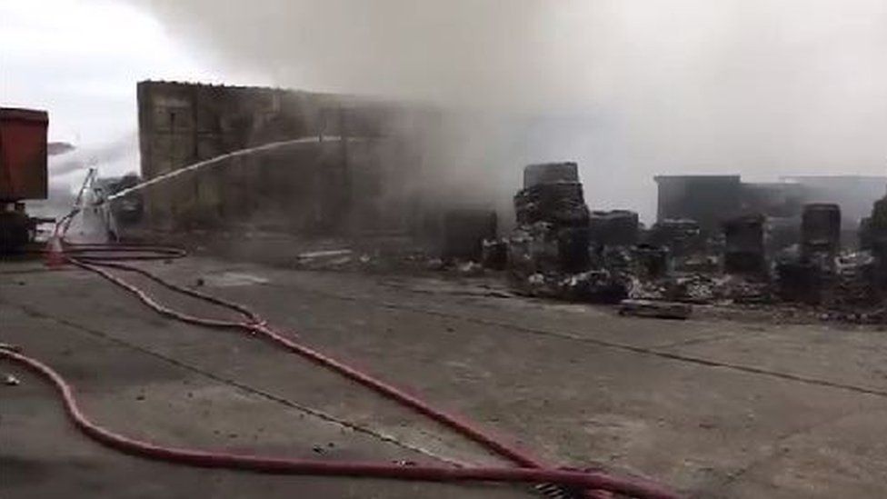 Plastics fire continues at South Yorkshire recycling centre - BBC News