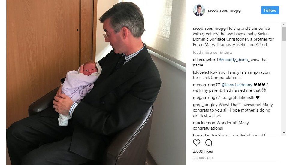 Jacob Rees-Mogg announces baby Sixtus - BBC News
