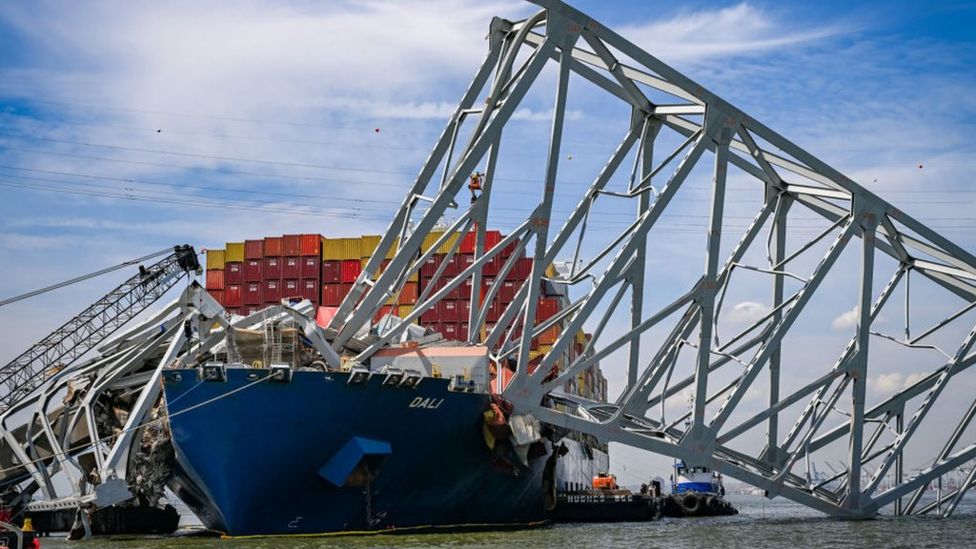 Dali: Ship that hit Baltimore bridge on the move again - BBC News