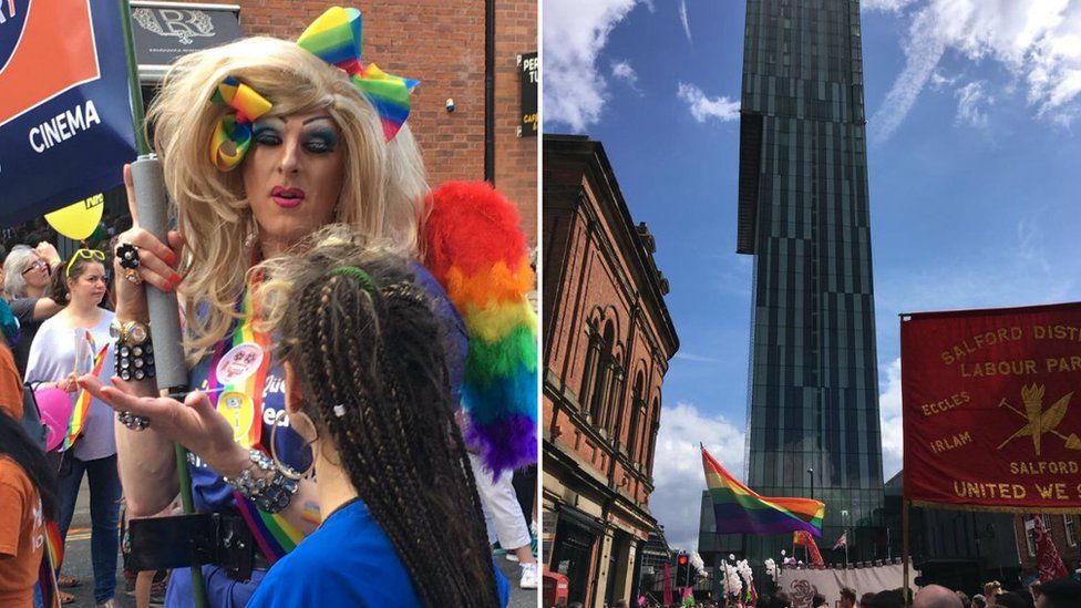 Manchester Pride: Thousands line streets for 'Graduation Parade' - BBC News