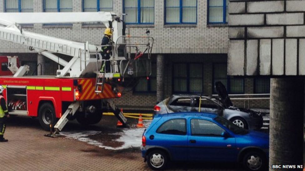 Car driven into Monaghan police station and set on fire - BBC News