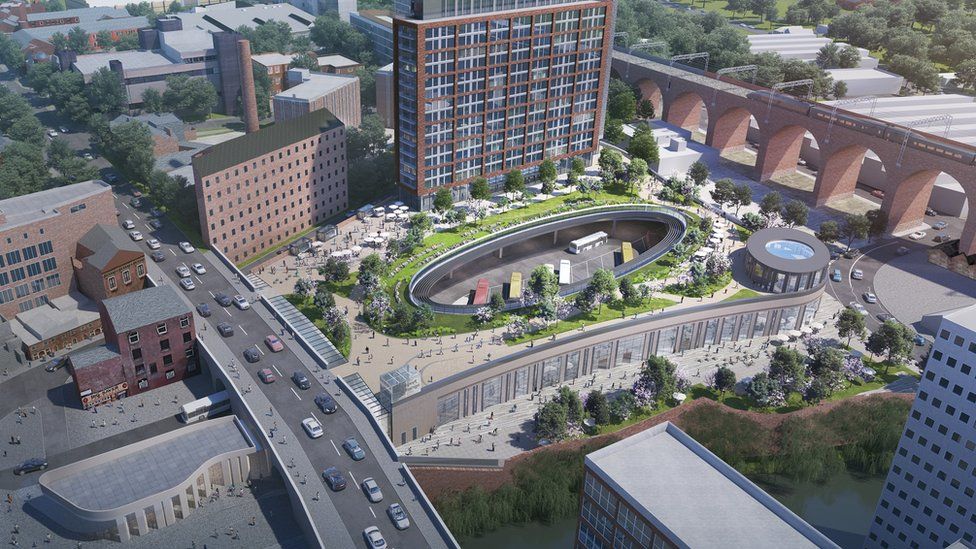 Stockport Interchange: Bridge and rooftop park plans revealed - BBC News