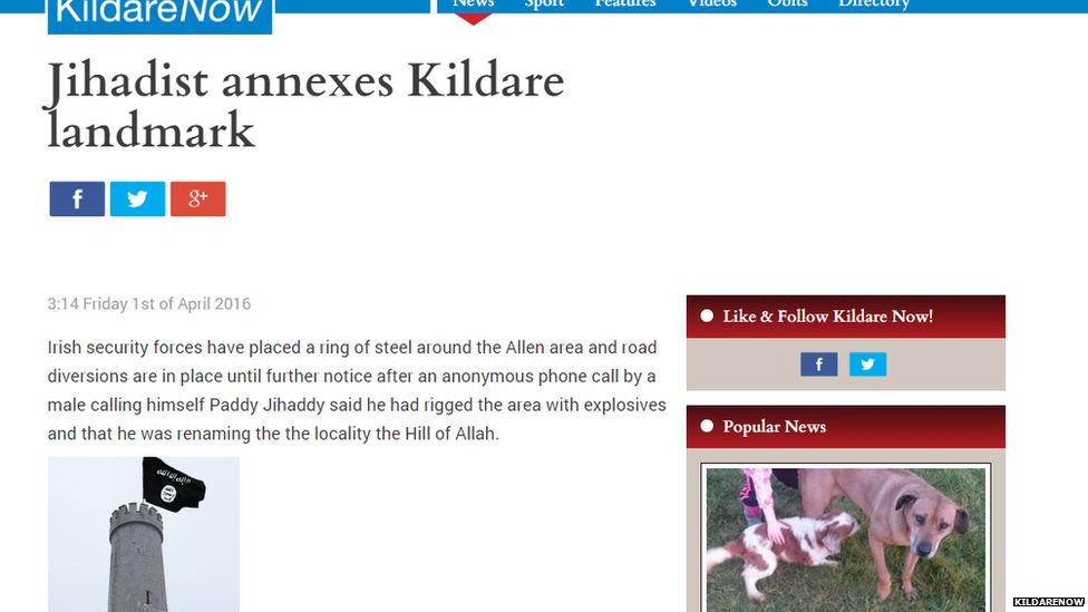 Kildare news site sorry after 'Isis Paddy Jihadi' April Fool - BBC News
