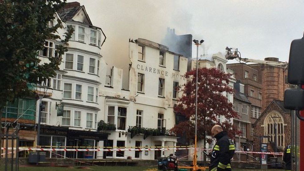 Hotel fire in pictures: Flames destroy historical Exeter buildings ...