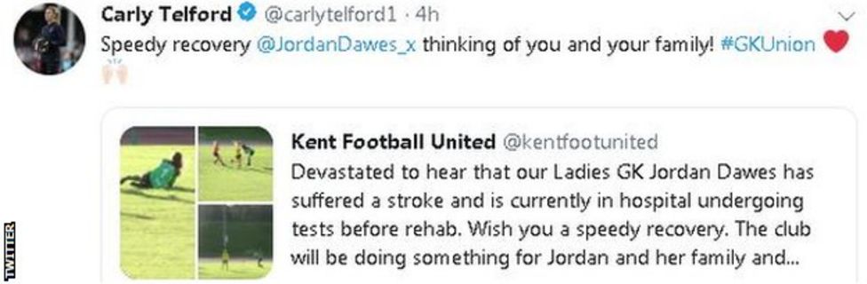 Jordan Dawes: England stars show support for young goalkeeper after stroke - BBC Sport