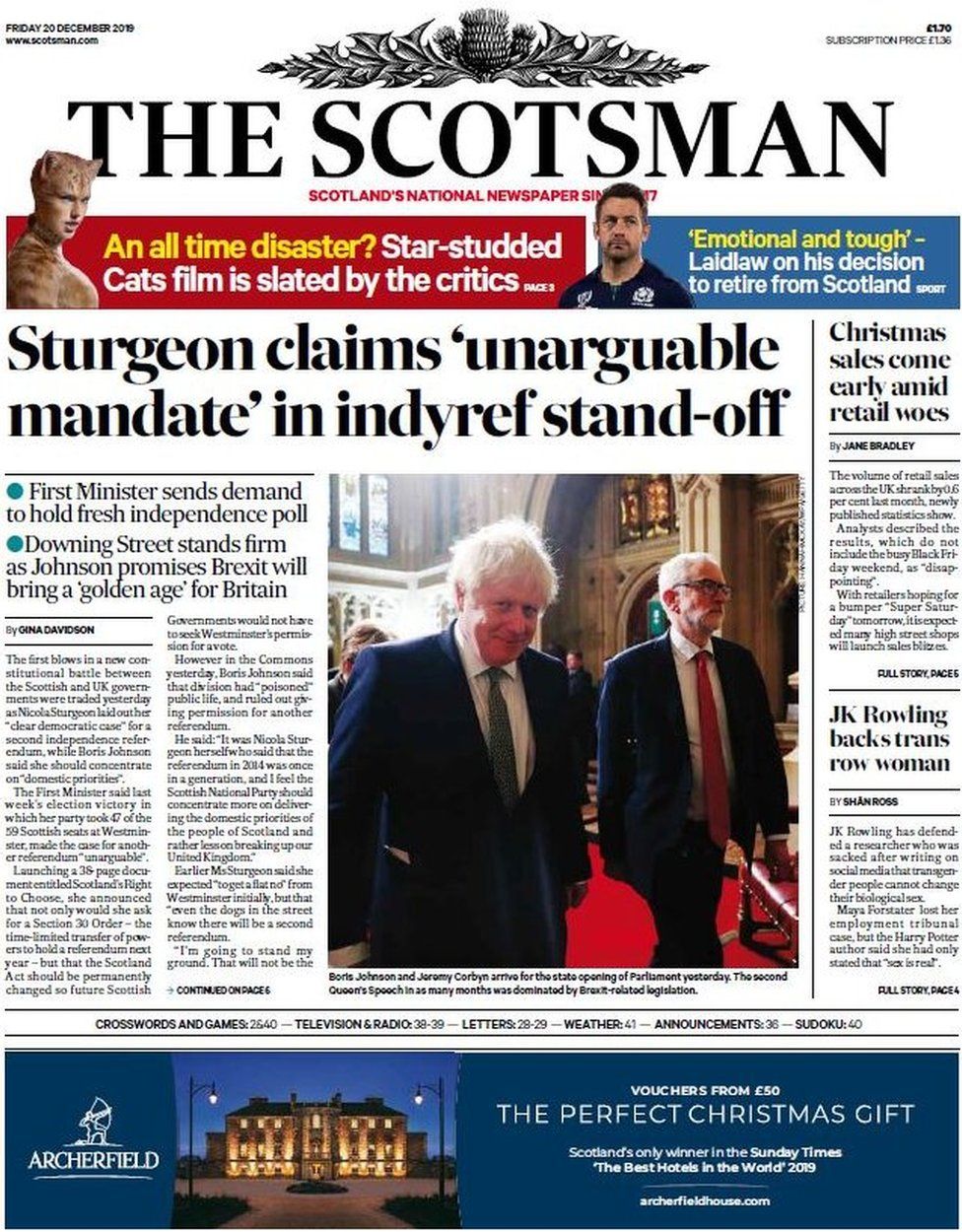 Scotland's papers: ScotRail fines and fresh indyref2 drive - BBC News