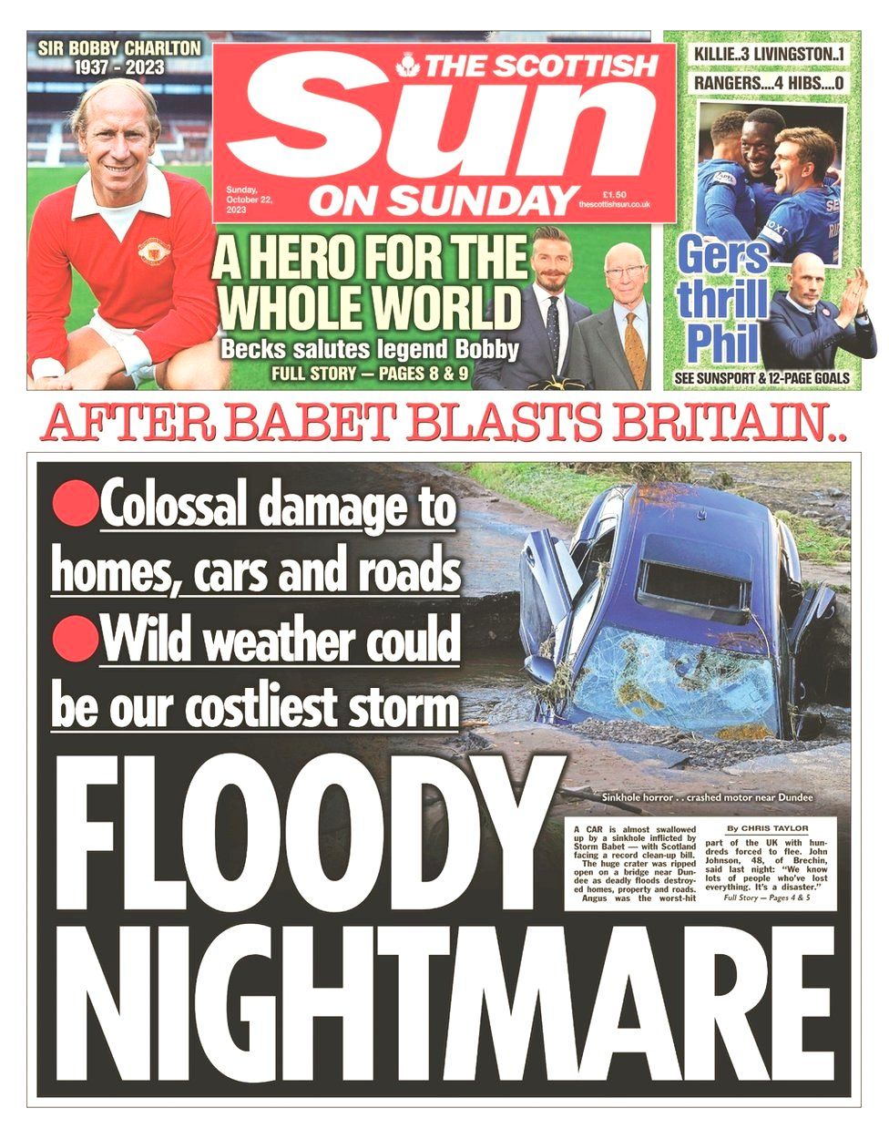 Scotland's papers: Flood recovery costs and Bobby Charlton tributes ...