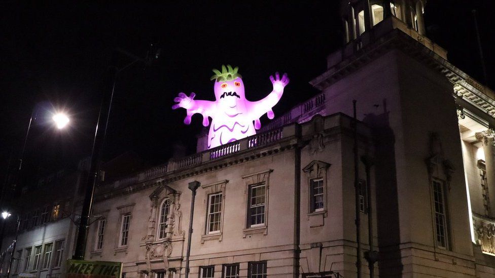 In pictures: Leicester city centre lit up by giant monsters - BBC Newsround
