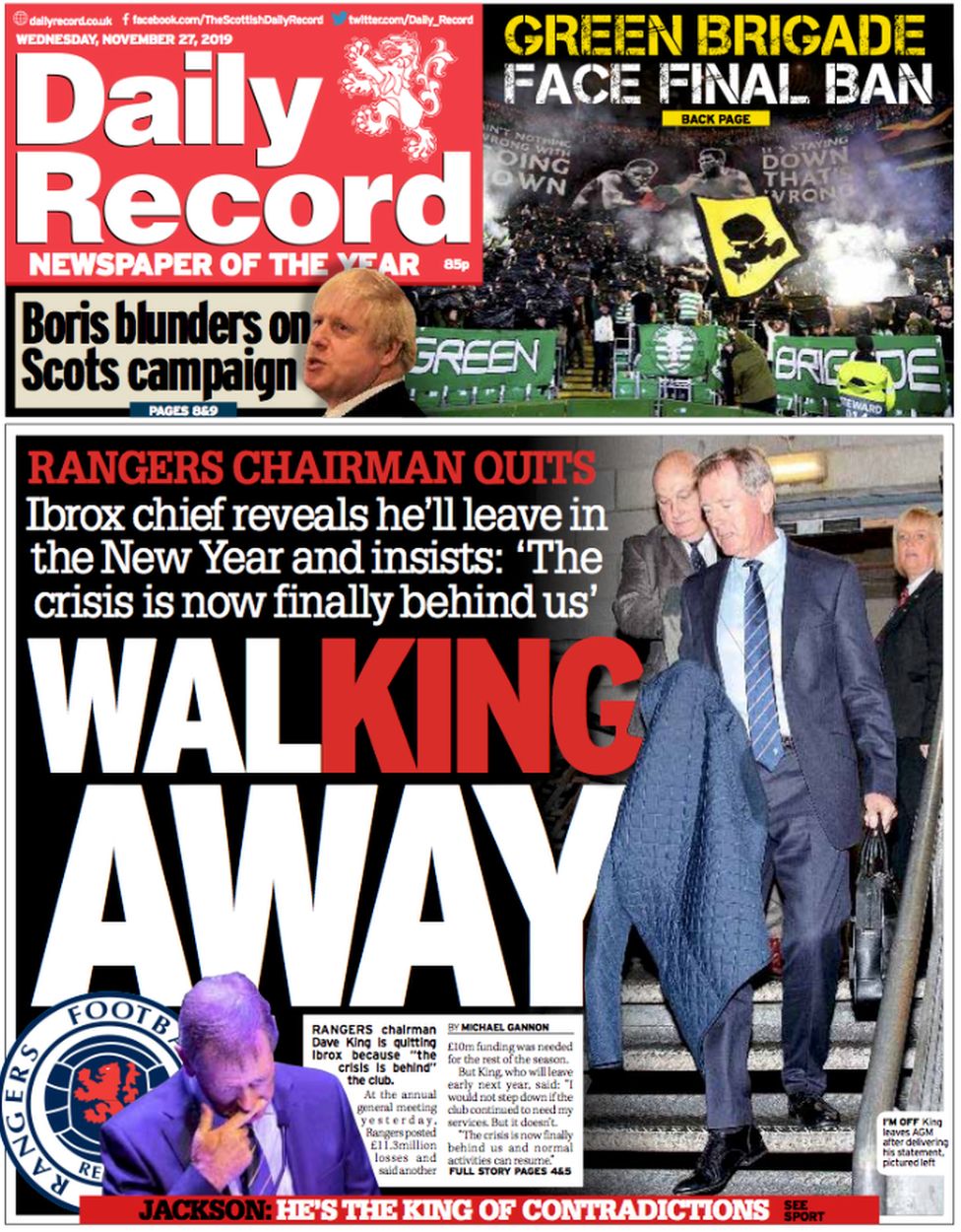 The papers: Rangers chairman quits and Corbyn won't apologise - BBC News