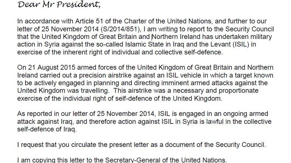 Ambassador gives 'Iraq defence' for UK's Syria drone strike - BBC News