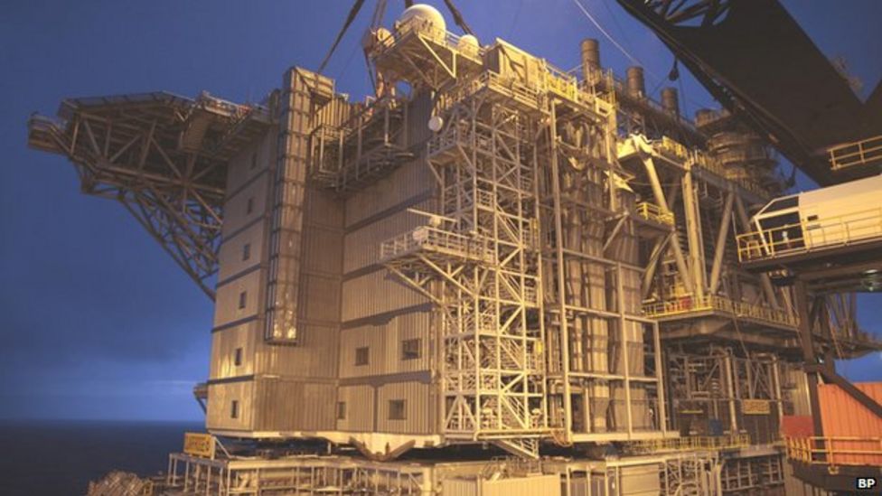 Giant platform sections installed at Clair oil field - BBC News