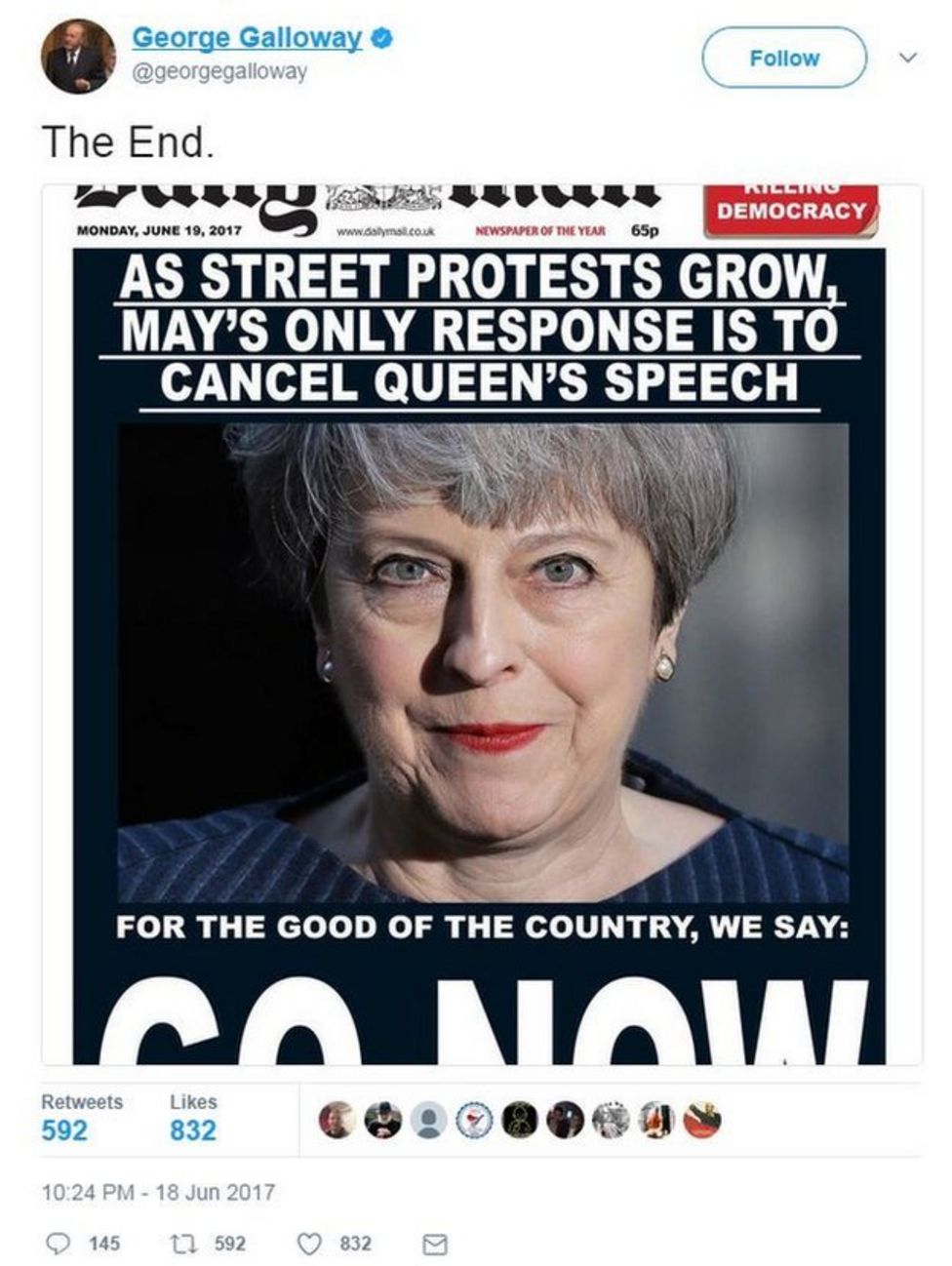 No, the Daily Mail did not tell May to 'GO NOW' - BBC News