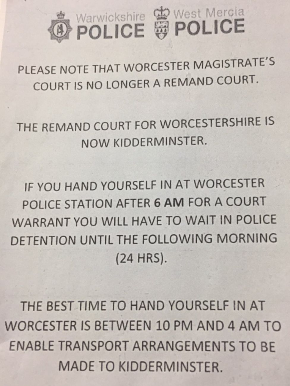 Police poster tells offenders when to hand themselves in - BBC News