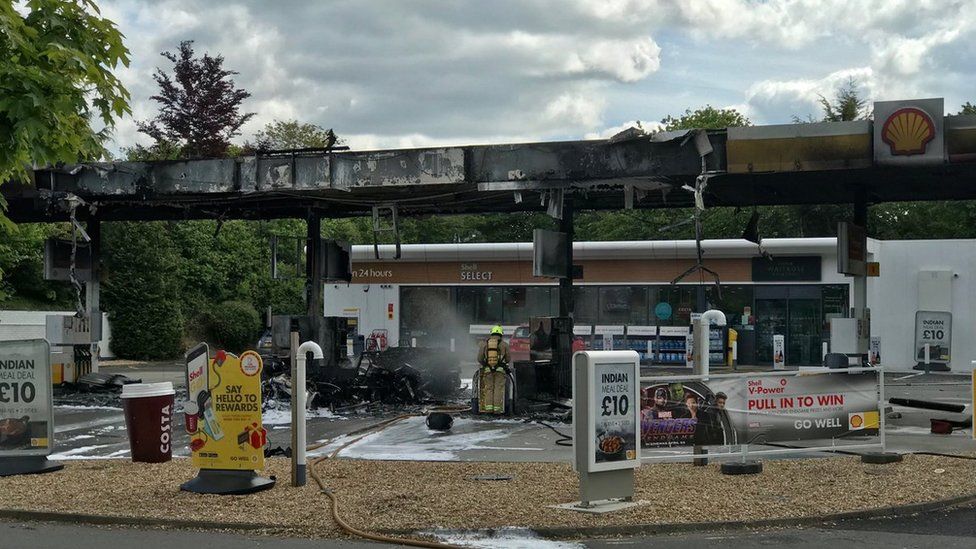 Camper van blaze at Fontwell Shell petrol station - BBC News