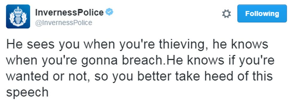 Police Scotland tweet warnings to Christmas tune - BBC News