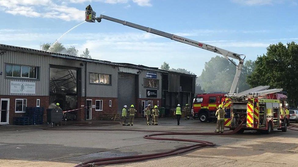 Martlesham industrial estate fire tackled by up to 10 appliances - BBC News
