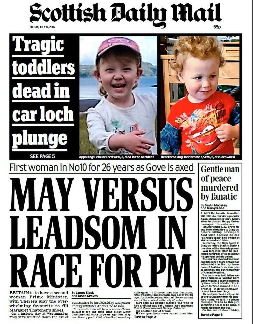Scotland's papers: Loch tragedy and Tory leadership bid - BBC News