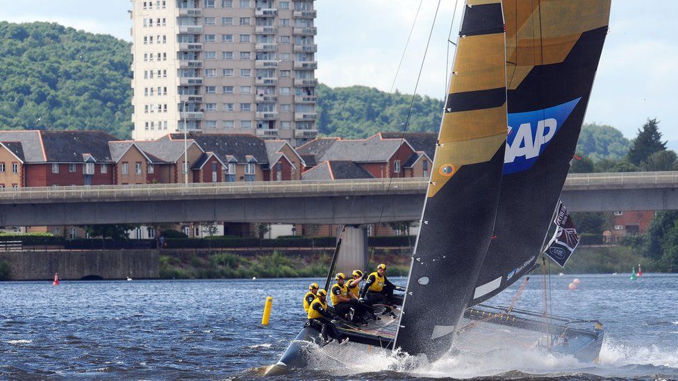 Extreme sailing racing takes to water in Cardiff Bay - BBC News