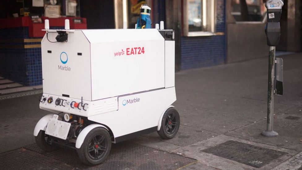 Kiwibot delivery robot catches fire after 'human error' - BBC News