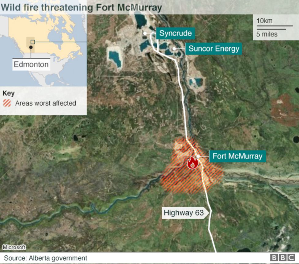 Canada wildfire: Oil workers urged to leave Fort McMurray camps - BBC News