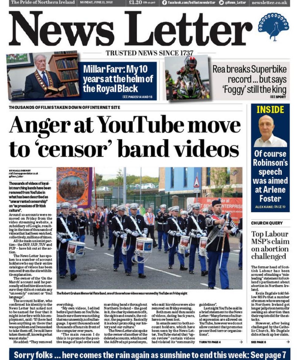 Paper review: YouTube 'censorship,' church row over gay members - BBC News