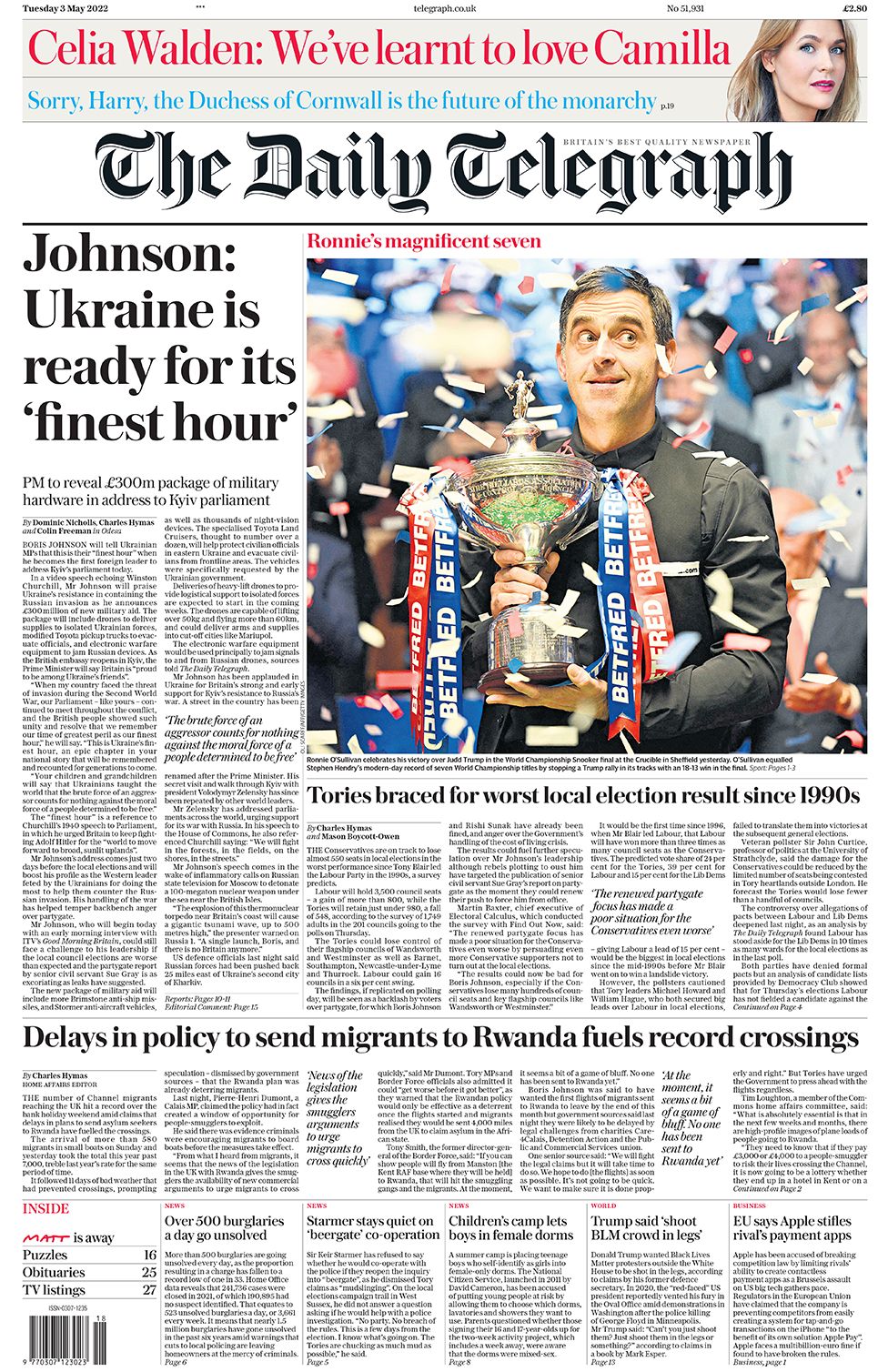 Newspaper headlines: PM's Ukraine speech and guards' conned by 'priest ...