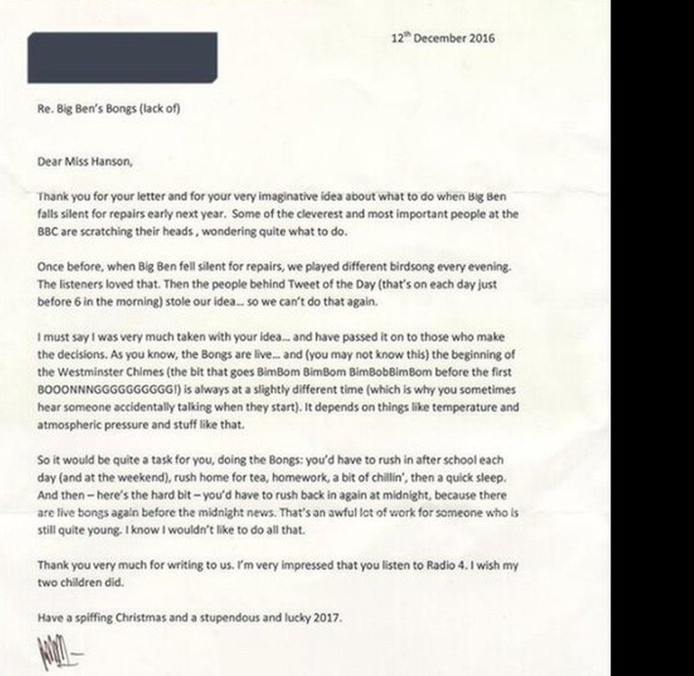 Big Ben: BBC editor thanks girl for offer to replace 'bongs' - BBC News