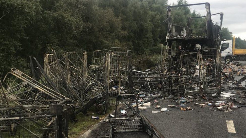Lorry wrecked in fire on Highland road - BBC News