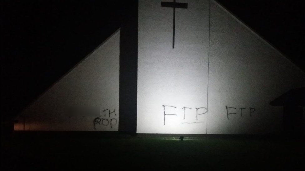 Sectarian graffiti sprayed on Catholic church in Kilrea - BBC News