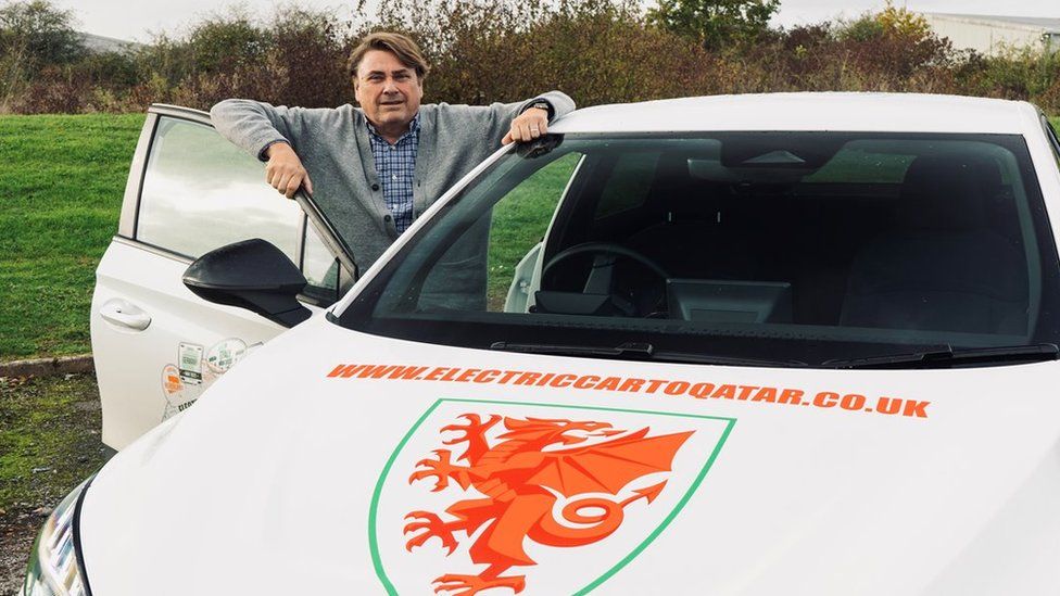 Croesi dau gyfandir mewn car trydan i gefnogi Cymru - BBC Cymru Fyw
