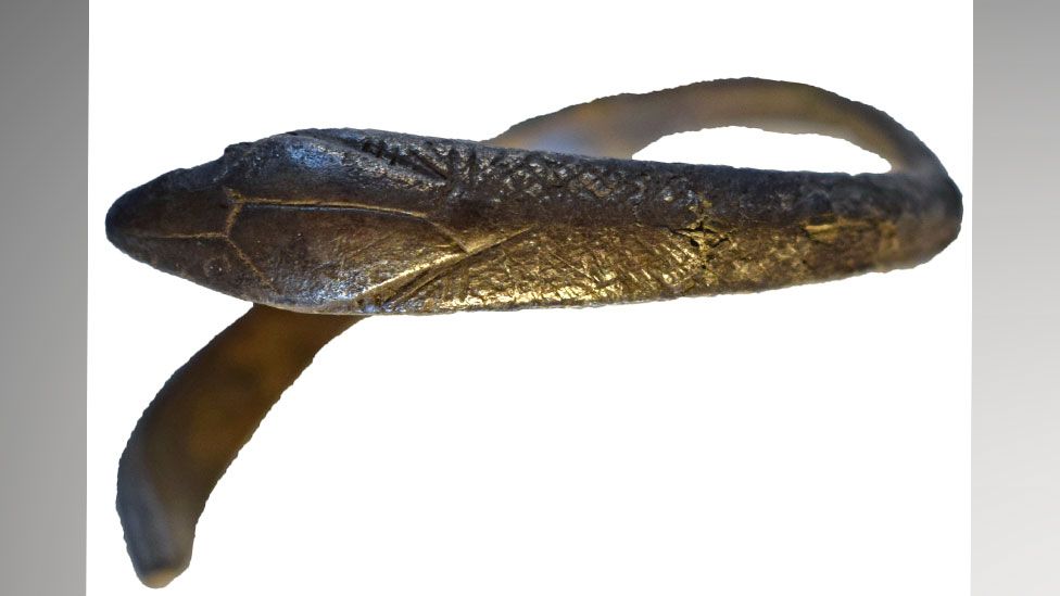 Roman snake head bracelet found near Northampton goes on display - BBC News