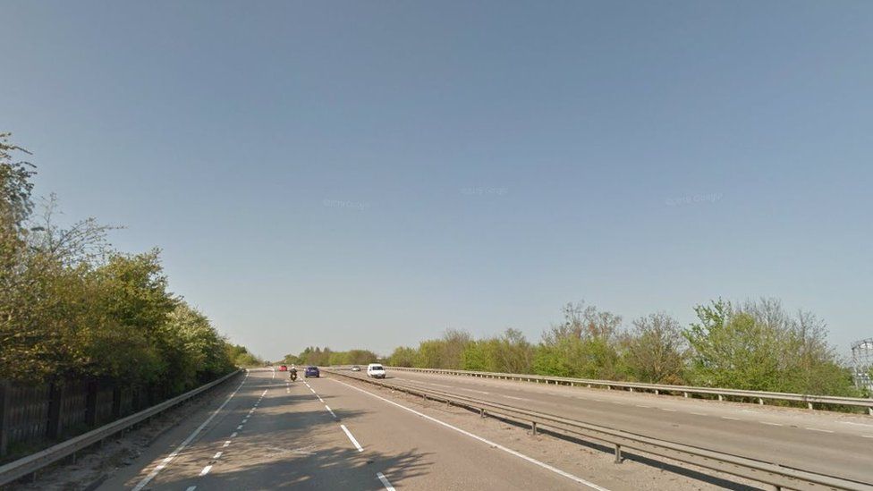 Man dies on A14 when car leaves road and hits grass bank - BBC News