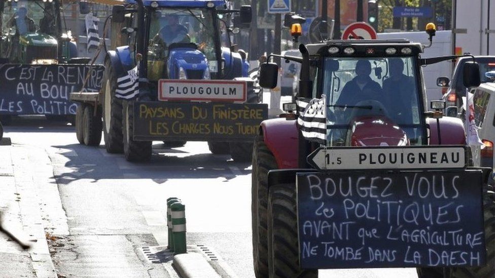 French farmers converge on Paris in prices protest - BBC News