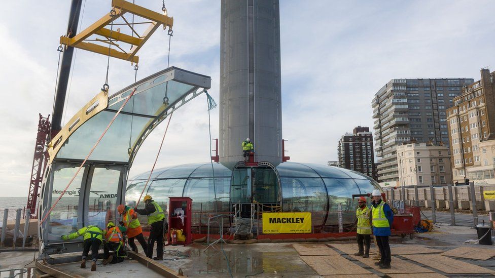Brighton's i360 tower has glass viewing pod fitted - BBC News