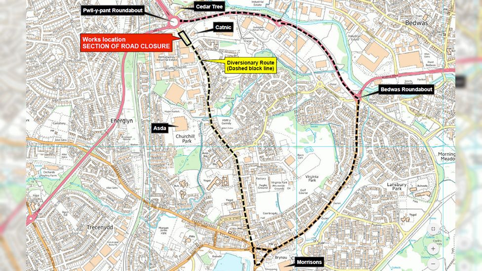 Main Caerphilly road shut as part of £5m improvement - BBC News