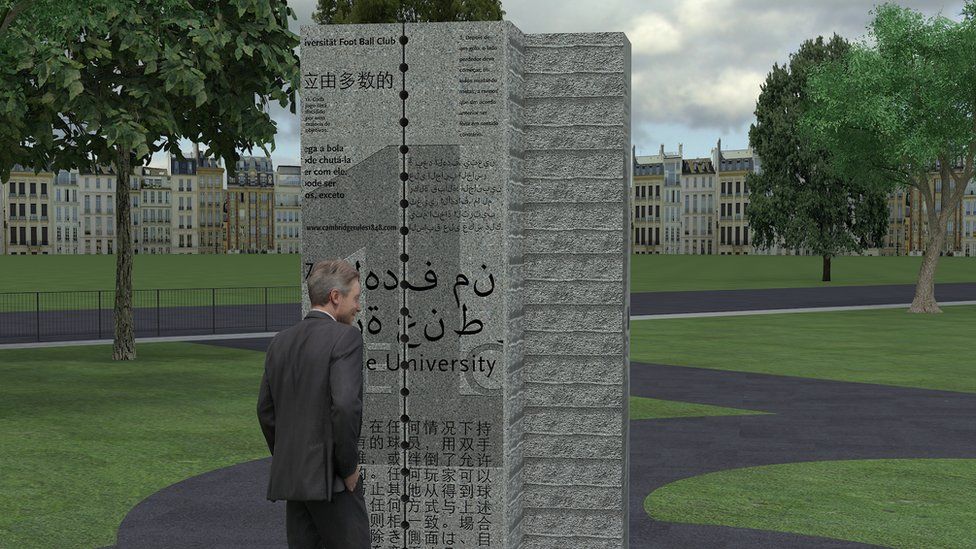 Stone for sculpture marking birth of football rules in Cambridge is cut ...
