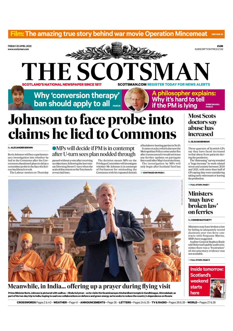 Scotland's papers: New Partygate probe and Tory rebellion - BBC News