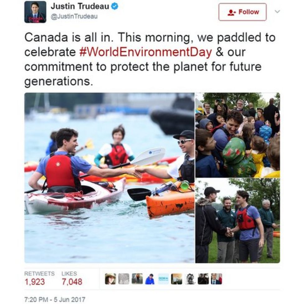 Justin Trudeau - Canada's PM paddles over for a chat - BBC News