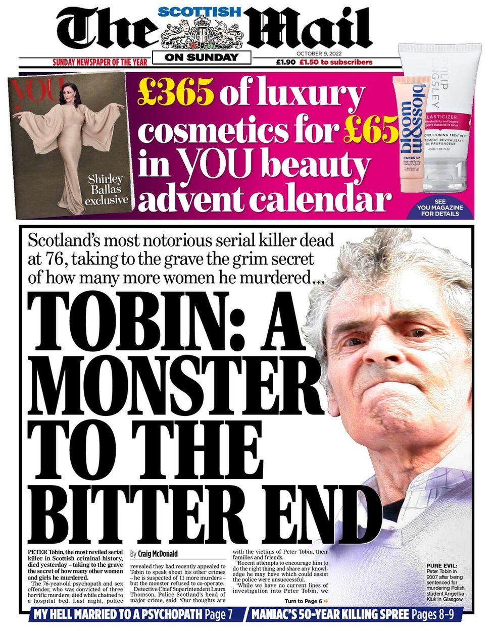 Scotland's papers: 'Rot in hell Tobin' and 'monster to the bitter end ...