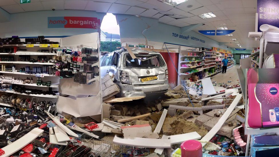 Omagh shoppers have lucky escape after car ploughs through shop - BBC News